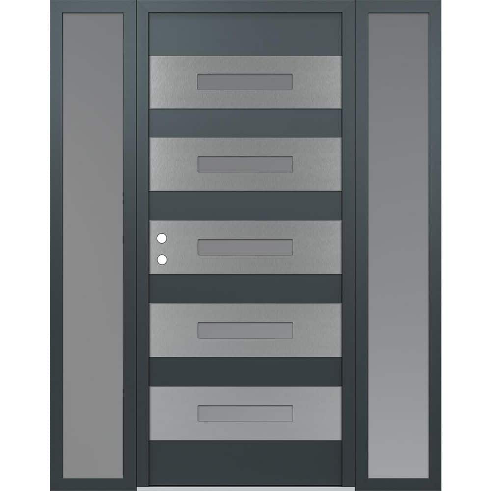 Tessari Doors D9 64 in. x 80 in. Silver P Right-Hand/Inswing Frosted ...
