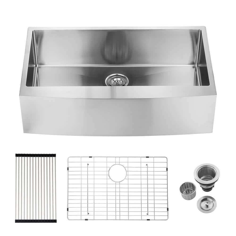 Lycvki 16-Gauge Brushed Nickel Stainless Steel 33 in. Farmhouse Apron ...