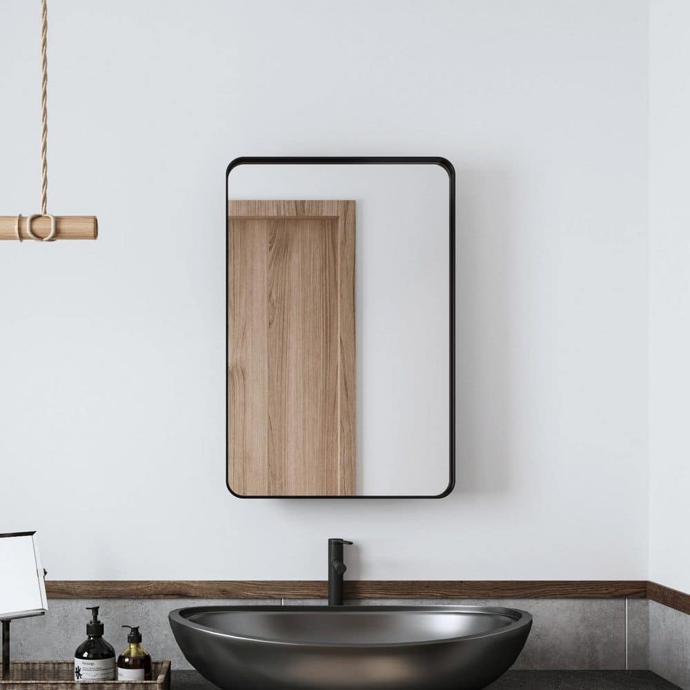 Elevatehome 20 in. W x 30 in. H Matte Black Rectangular Metal Framed ...