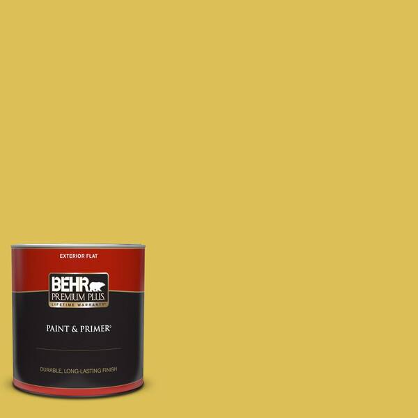 BEHR PREMIUM PLUS 1 qt. #P320-6A Flustered Mustard Flat Exterior Paint ...