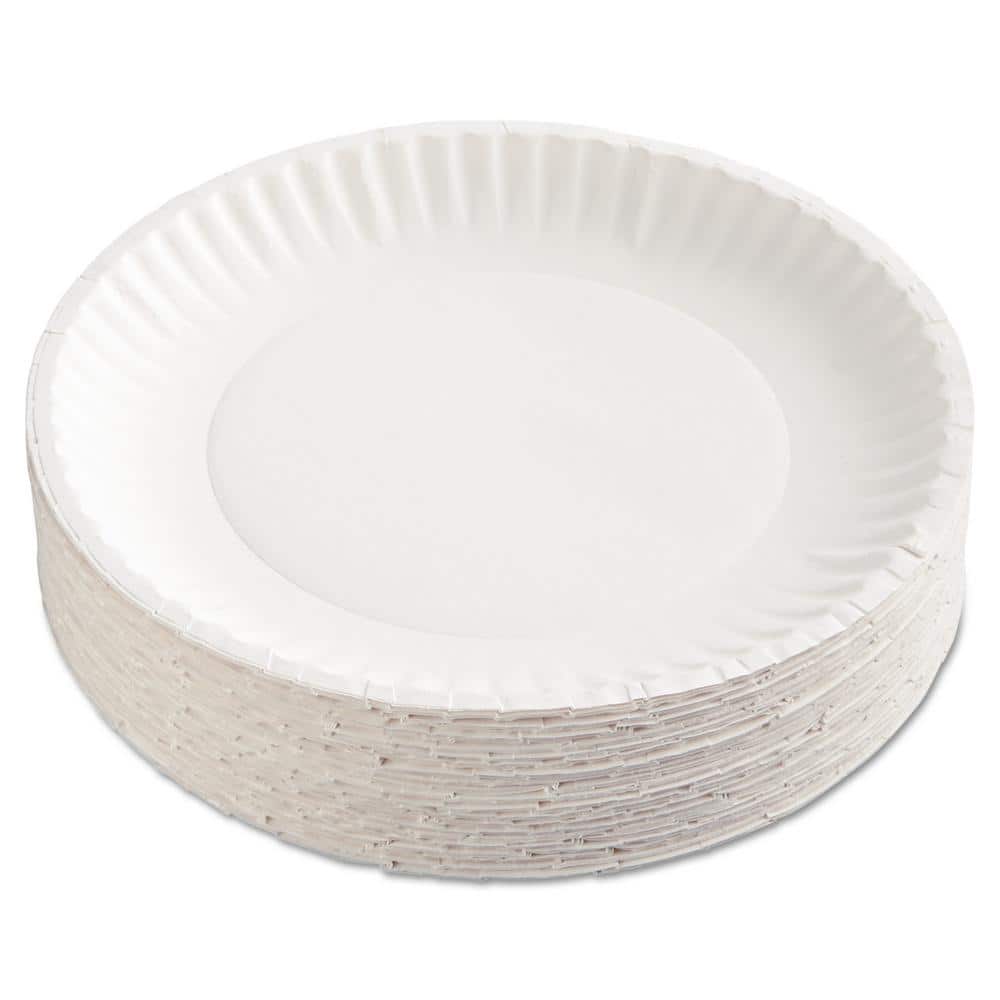 Green Label 9 in. Uncoated Disposable Paper Plates in White (1200 Per ...