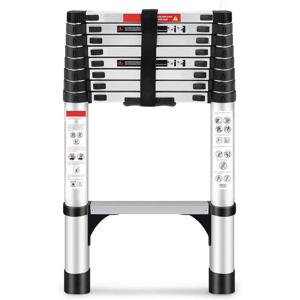 KIWDZFU 8.5FT Aluminum Telescoping Ladder with Stabilizers & Wheels ...