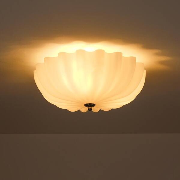 Y'INSP Echo 15.7 in. 3-Light Modern Nickel Flush Mount Ceiling Light with Opal Pleated Glass ...