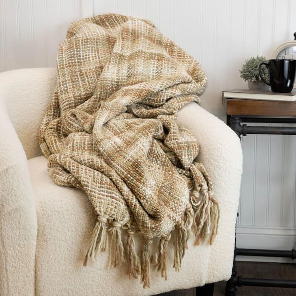 DONNA SHARP Heritage Woven Tan Light Brown Acrylic Throw Blanket 70057 ...