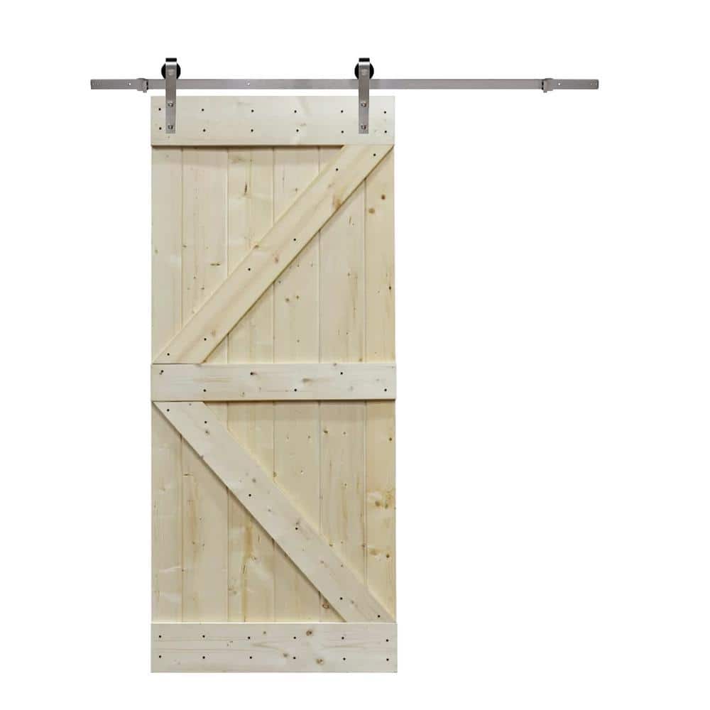 CALHOME 30 in. x 84 in. K Design Knotty Pine Wood DIY Barn Door with ...