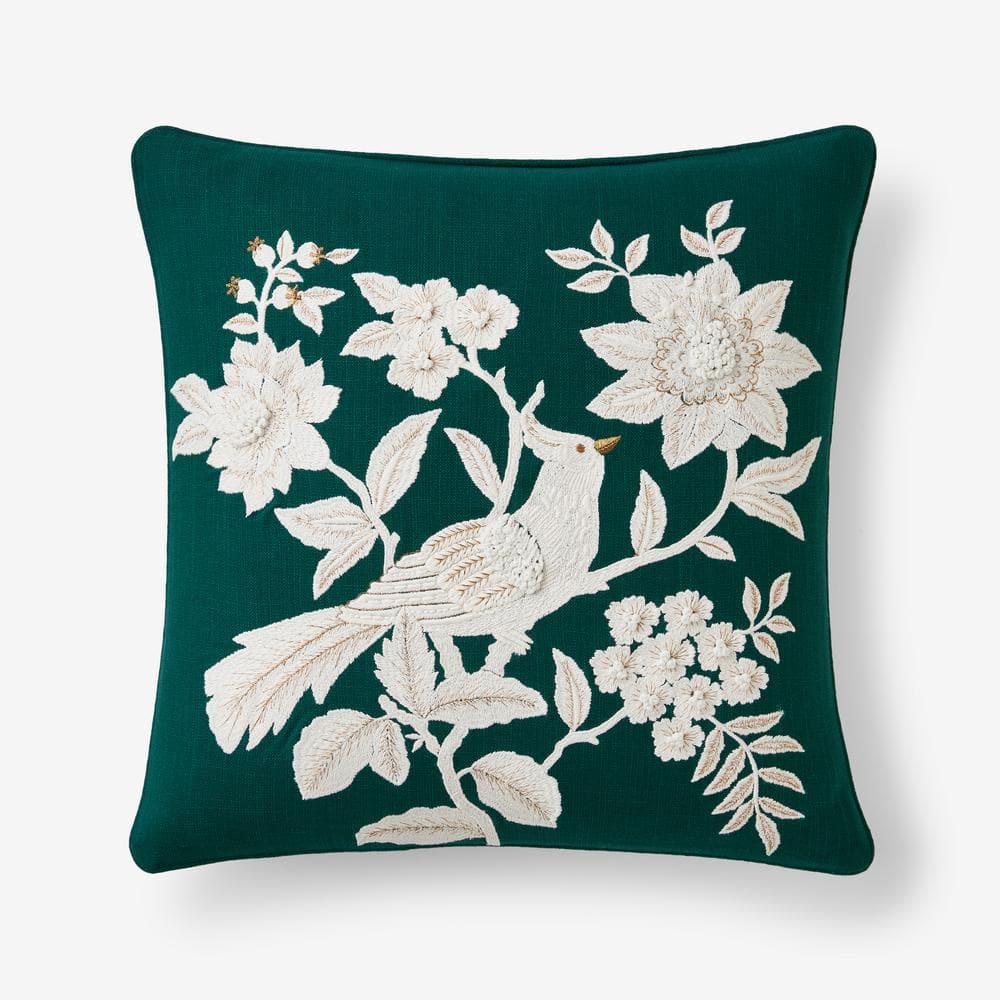 The Company Store Legends Luxury Holiday Bird Green Square Throw Pillow ...