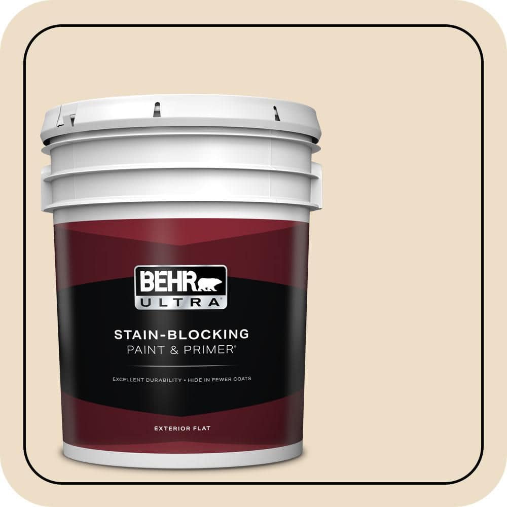 BEHR ULTRA 5 gal. #710C-2 Raffia Cream Flat Exterior Paint & Primer ...