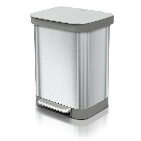Glad 13 Gal. Stainless Steel Step on Metal Household Trash Can, Series ...