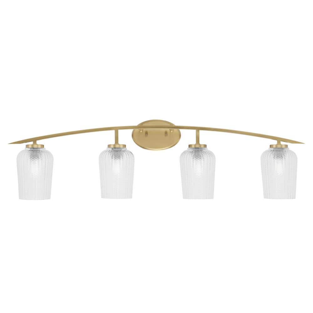 Siena 40 in. 4-Light Vanity Light New Age Brass with Clear Textured ...