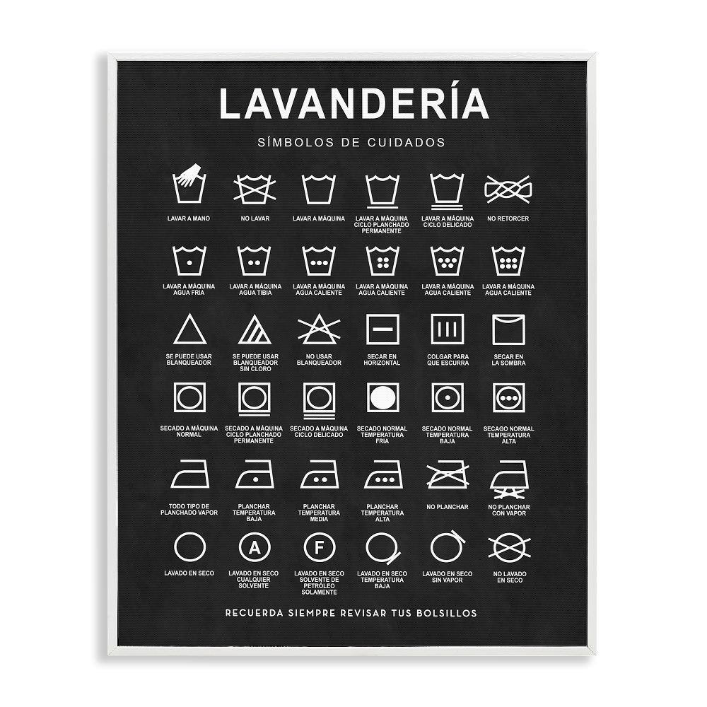 Stupell Industries Lavanderia Symbol Guide Black by Lettered and Lined White Framed Typography ...