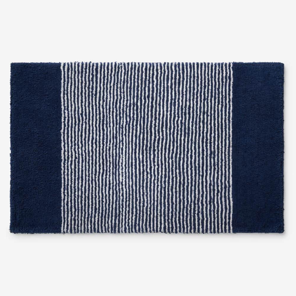 The Company Store Company Cotton Striped 34 in. x 21 in. Navy Bath Rug ...