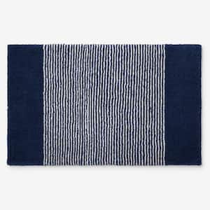 The Company Store Company Cotton Striped 24 in. x 17 in. Navy Bath Rug ...