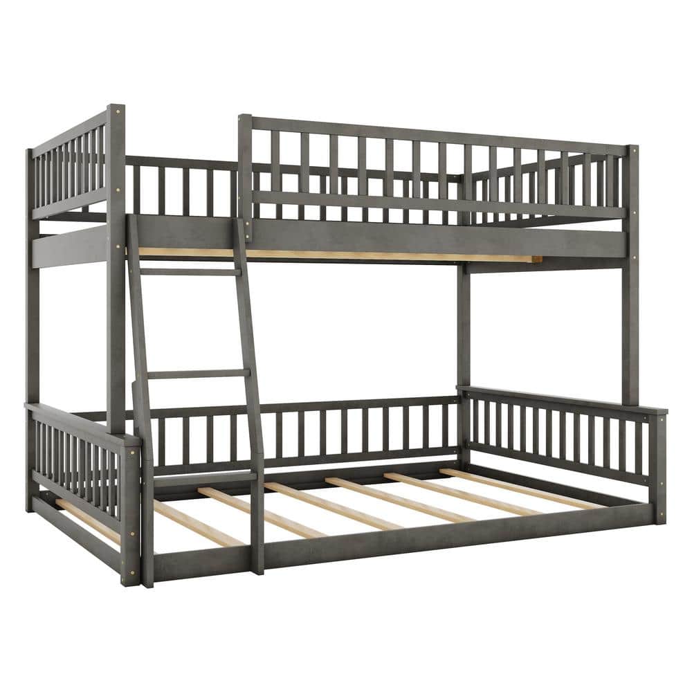 Nestfair Gray Full XL over Queen Bunk bed with ladder and Guardrails ...