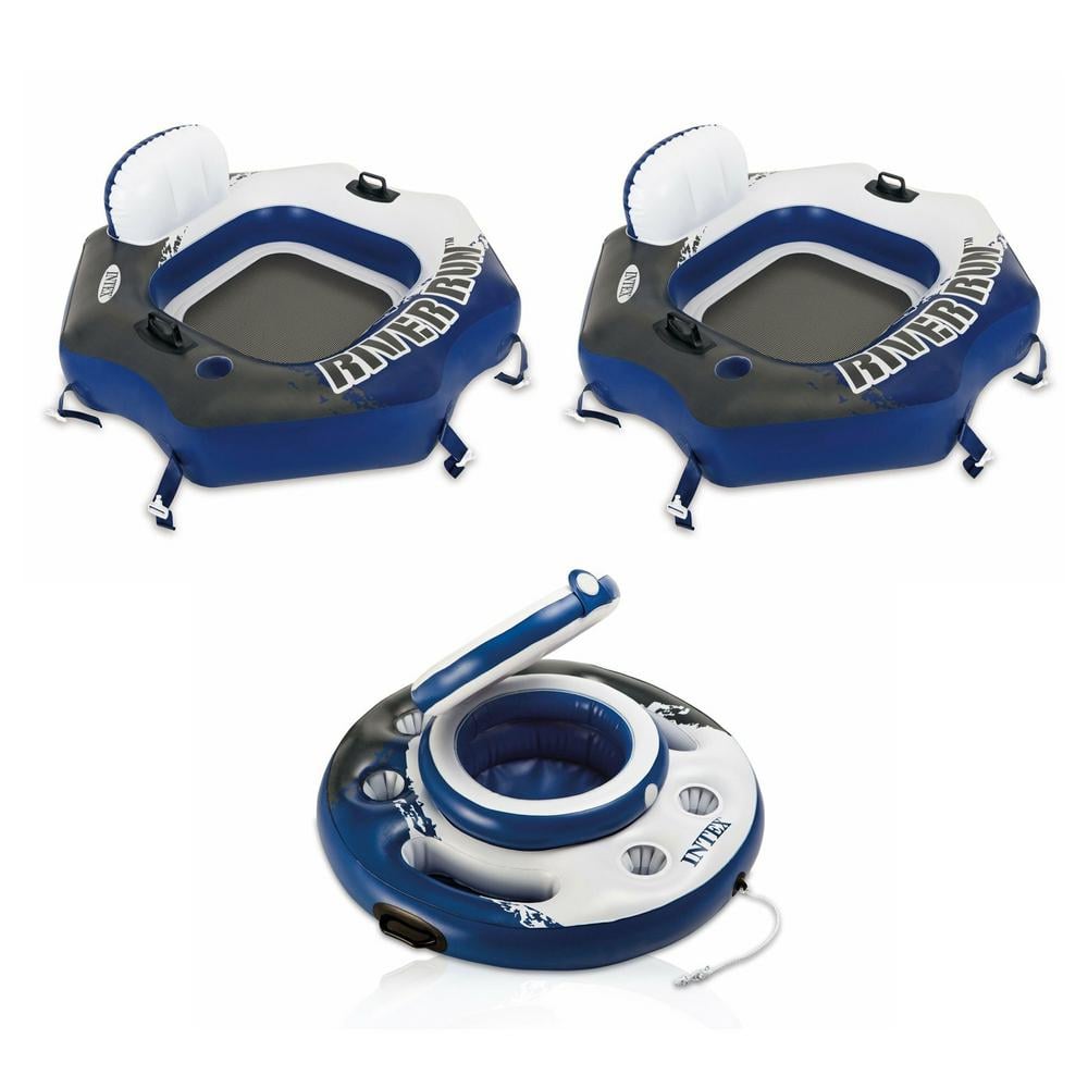 Intex Blue PVC Inflatable Floating Cooler Bundled with 1 Person Lounger ...
