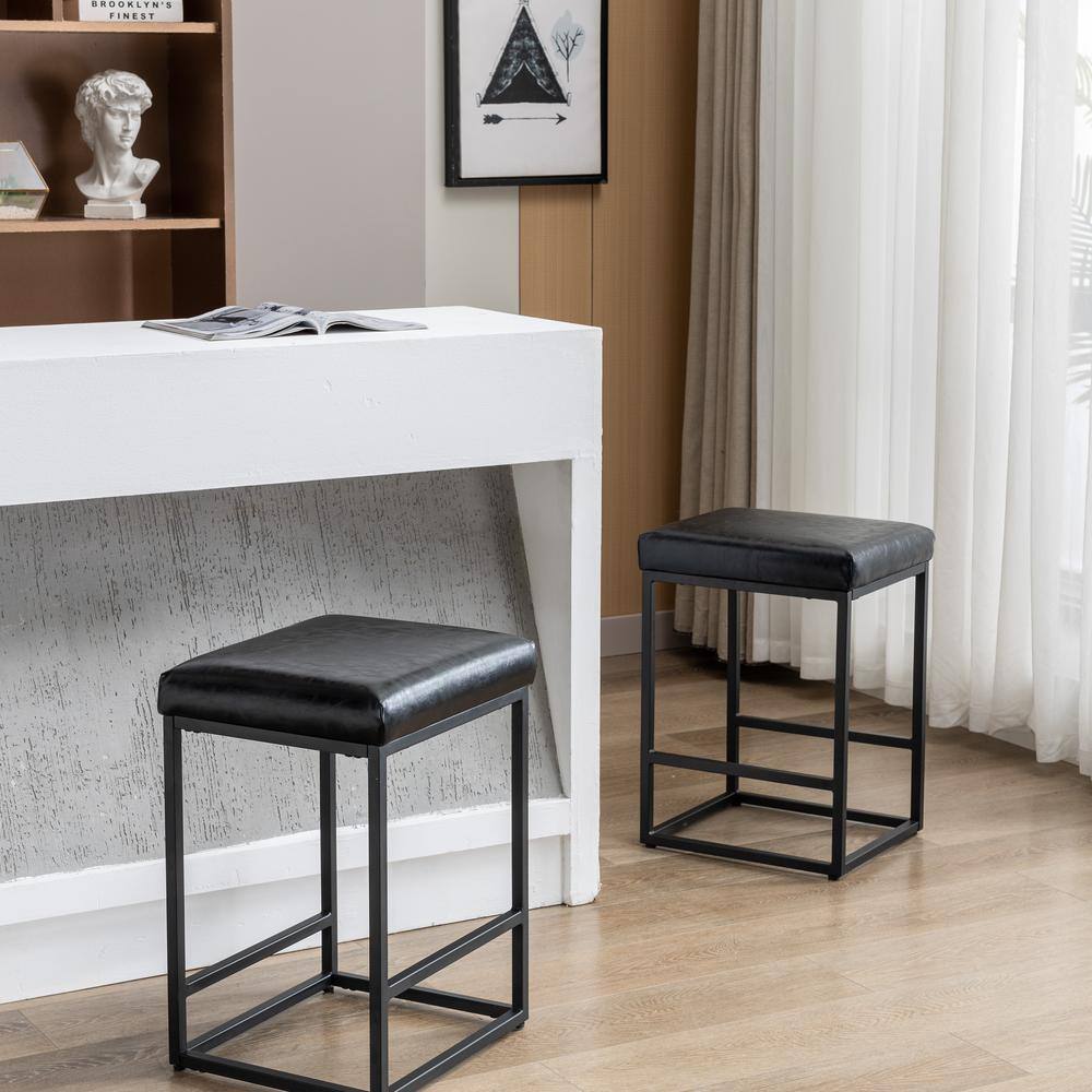 Counter Height 24 in. Black Metal Frame Counter Bar Stool With Footrest ...