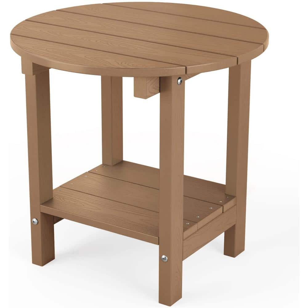 Mximu 17-5/8 in. H Teak Round Plastic Outdoor Patio Side Table FTA1316 ...
