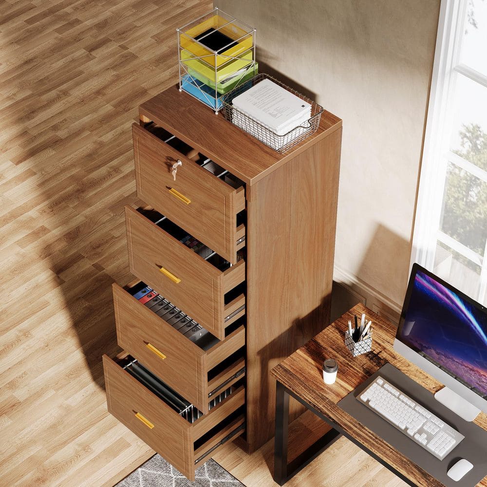 BYBLIGHT Atencio 4-Drawer Brown Wood 23 in. W Vertical Simple Modern ...