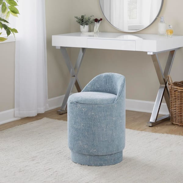 Lumisource Marla 18 in. Light Blue Fabric Upholstered Swivel Vanity ...