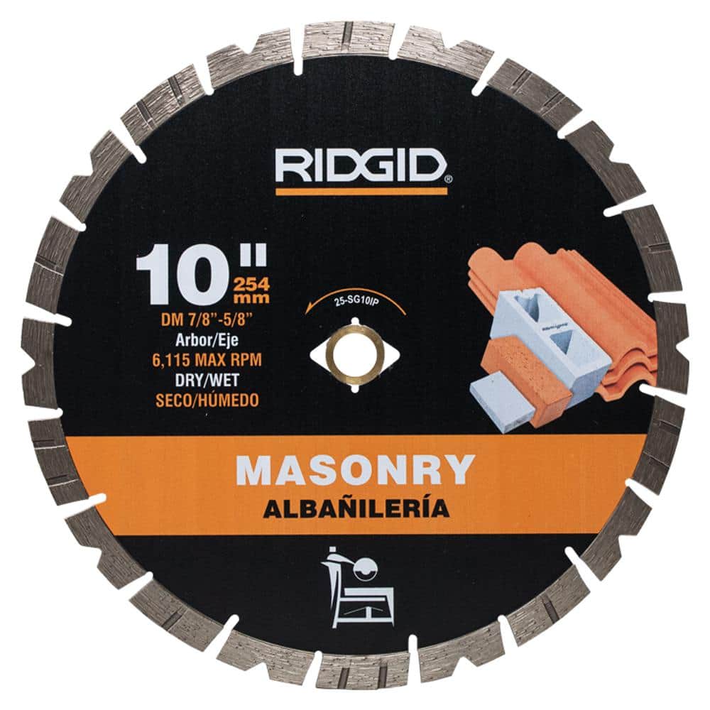 RIDGID 10 in. Masonry Cutting Segmented Rim Diamond Saw Blade 25-SG10IP ...