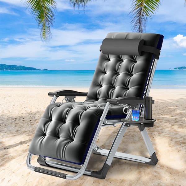 Textilene Zero Gravity Chair with Detachable Velvet Pad Cup Holder Headrest Folding Portable Recliner Patio Lounger