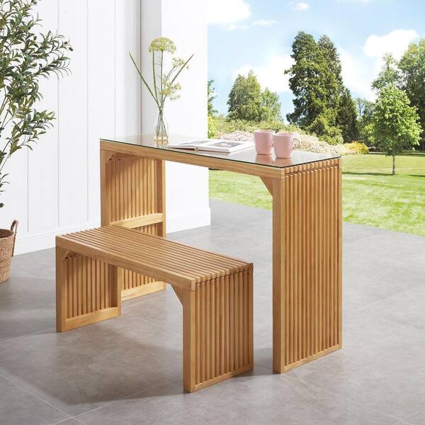 Sudzendf Natural 2-Piece Wood Outdoor Dining Long Bench and Table Set ...