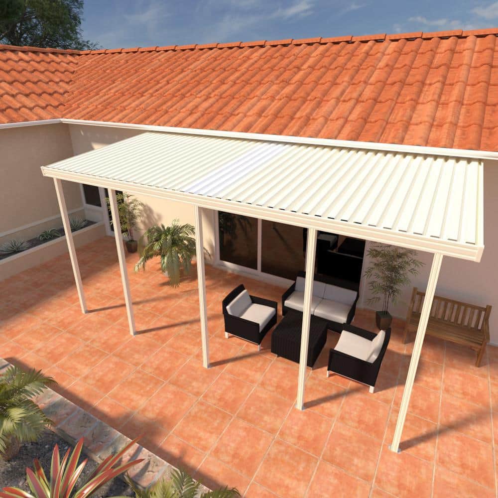 Integra 24 ft. x 8 ft. Ivory Aluminum Frame Patio Cover, 5 Posts 30 lbs ...