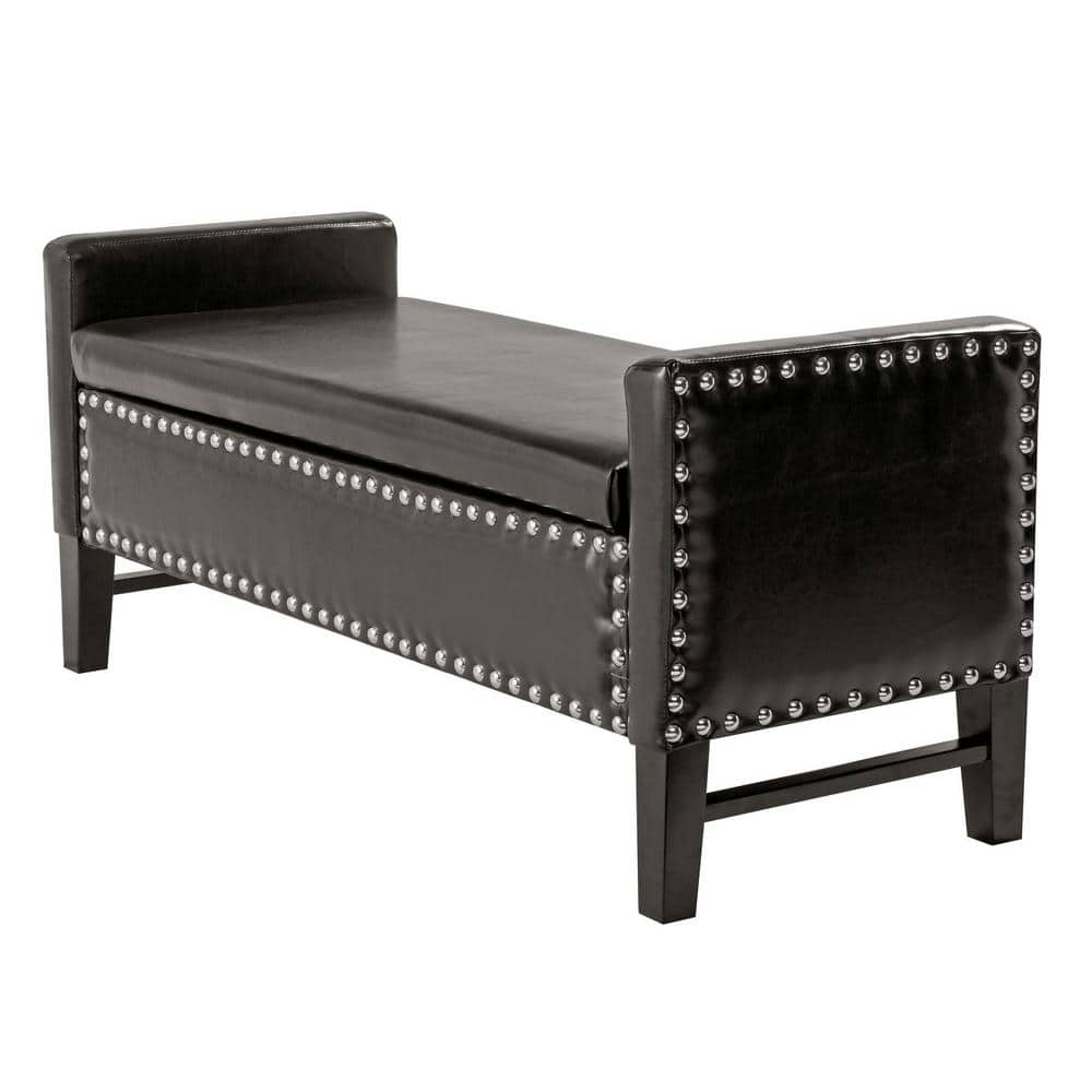 HomeRoots Amelia Espresso 50 in. PU Leather Bedroom Bench Backless ...