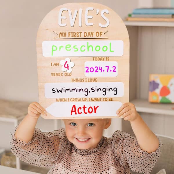 Afoxsos 1-Pack Personalized Name Back to School Sign Reusable Wooden ...