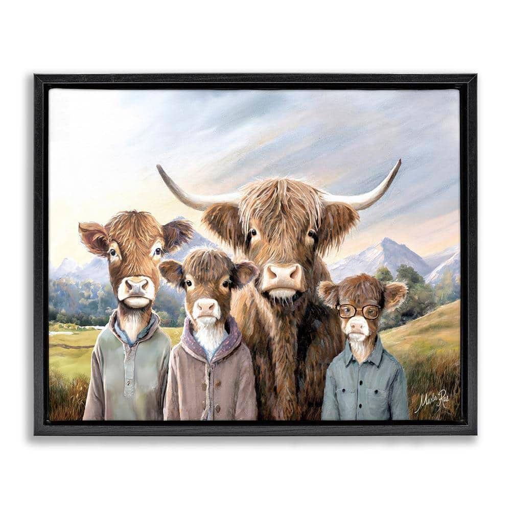 Stupell Industries Cattle Family Portrait by Marla Rae Black Floater ...