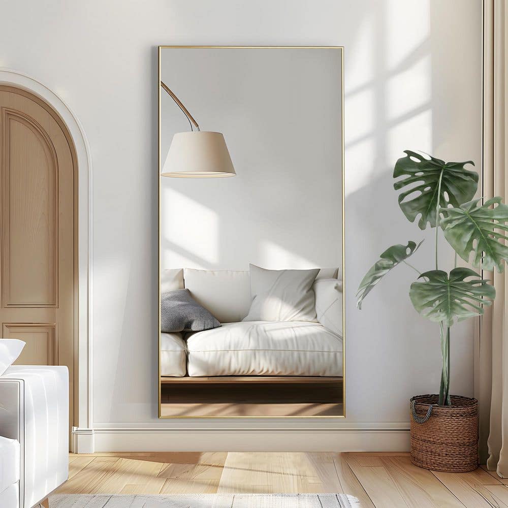 Lumioca Gold 37 in. W x 74 in. H Rectangle Aluminum Alloy Thin Edge ...
