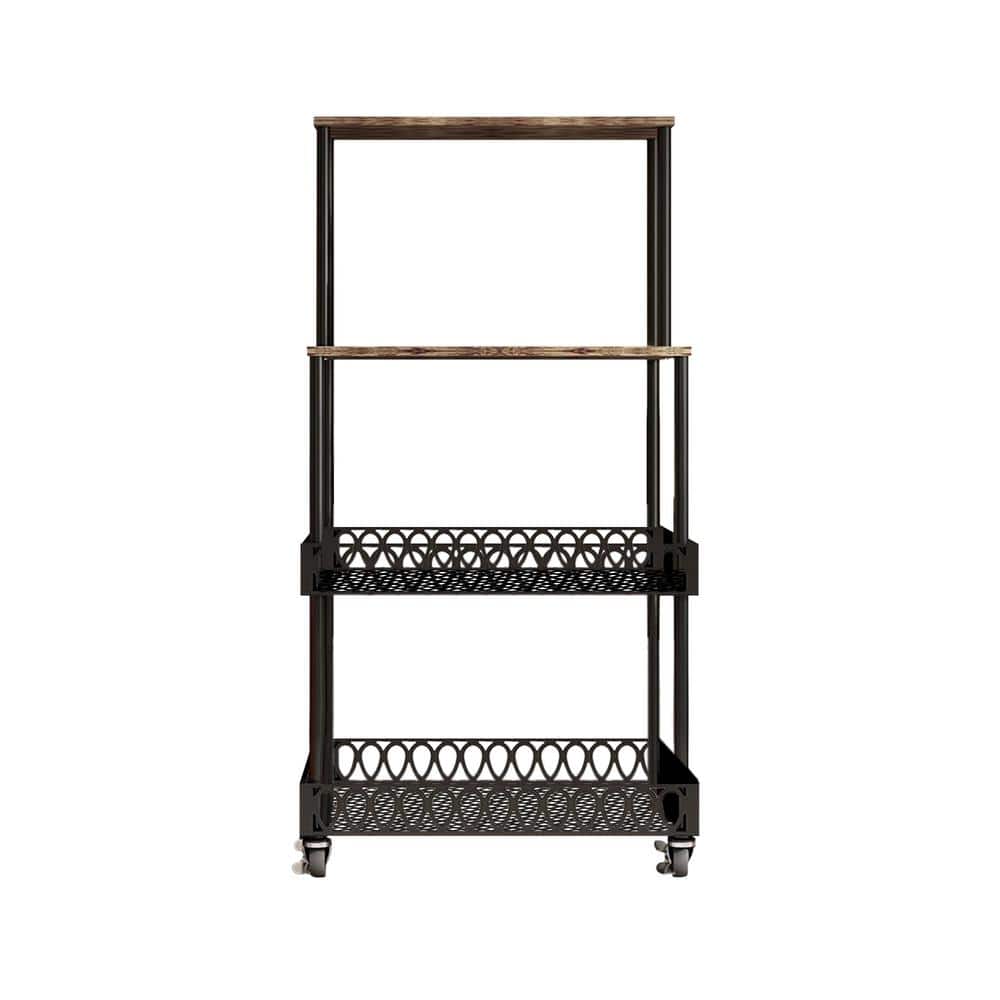 Heavy-duty Freestanding Movable Black Metal Microwave Cart with Bottom ...