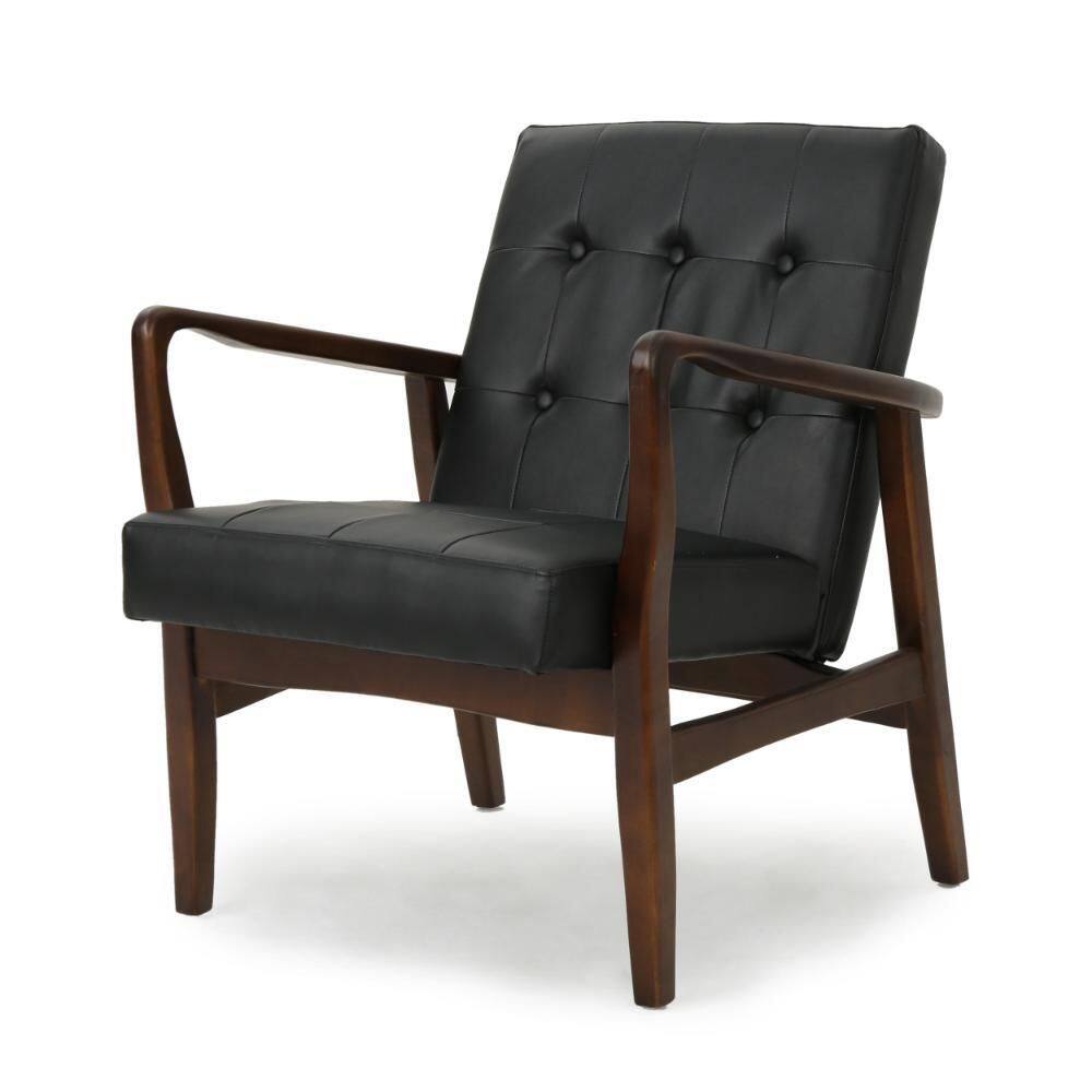 Benjara Mimi Black and Brown faux leather Accent Chair with Tufted ...