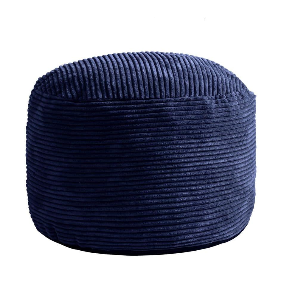 OGETFUUR 20 X 15 in. Navy Round Stuffed Outdoor Pouf Ottoman, Corduroy ...
