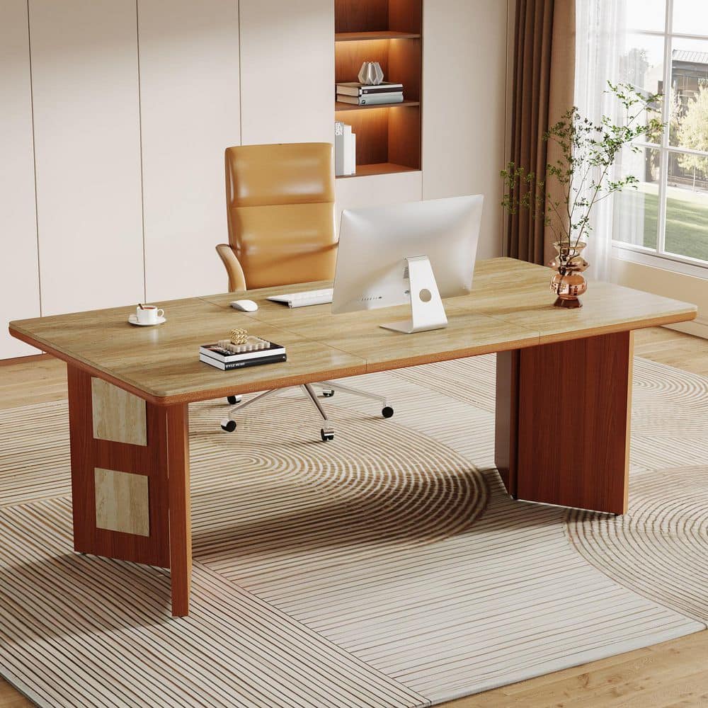 BYBLIGHT Moronia 70 in. Rectangular Beige Wood Computer Desk with ...