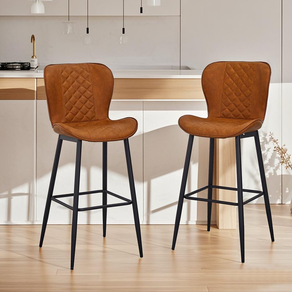 VECELO 29.5 in. Faux Leather Bar Stools Set of 6, Brown Bar Height ...