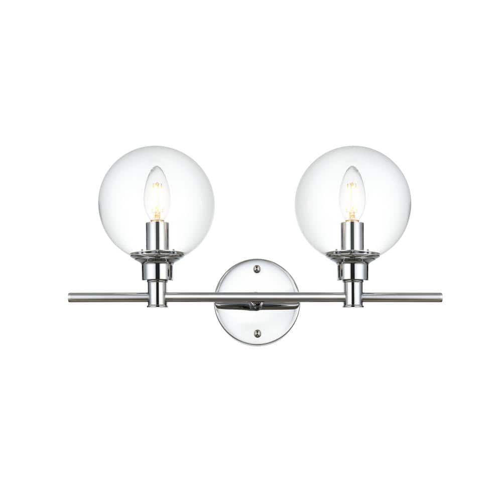 Simply Living 19 in. 2-Light Modern Chrome Vanity Light with Clear ...