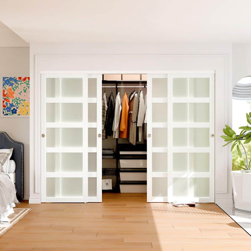 TENONER Double Sliding Closet Door, 120 in. x 80 in. 5-Lite Frosted ...