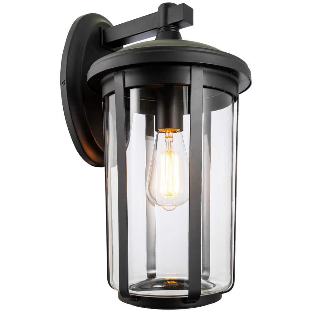 Kira Home Mercer 60-Watt 1-Light Black Modern Wall Sconce with Clear ...