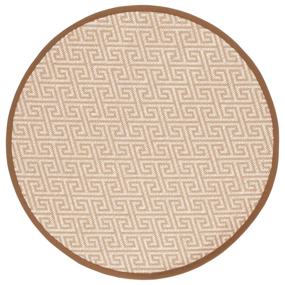 SAFAVIEH Natural Fiber Beige/Ivory 6 ft. x 6 ft. Border Meander Round ...