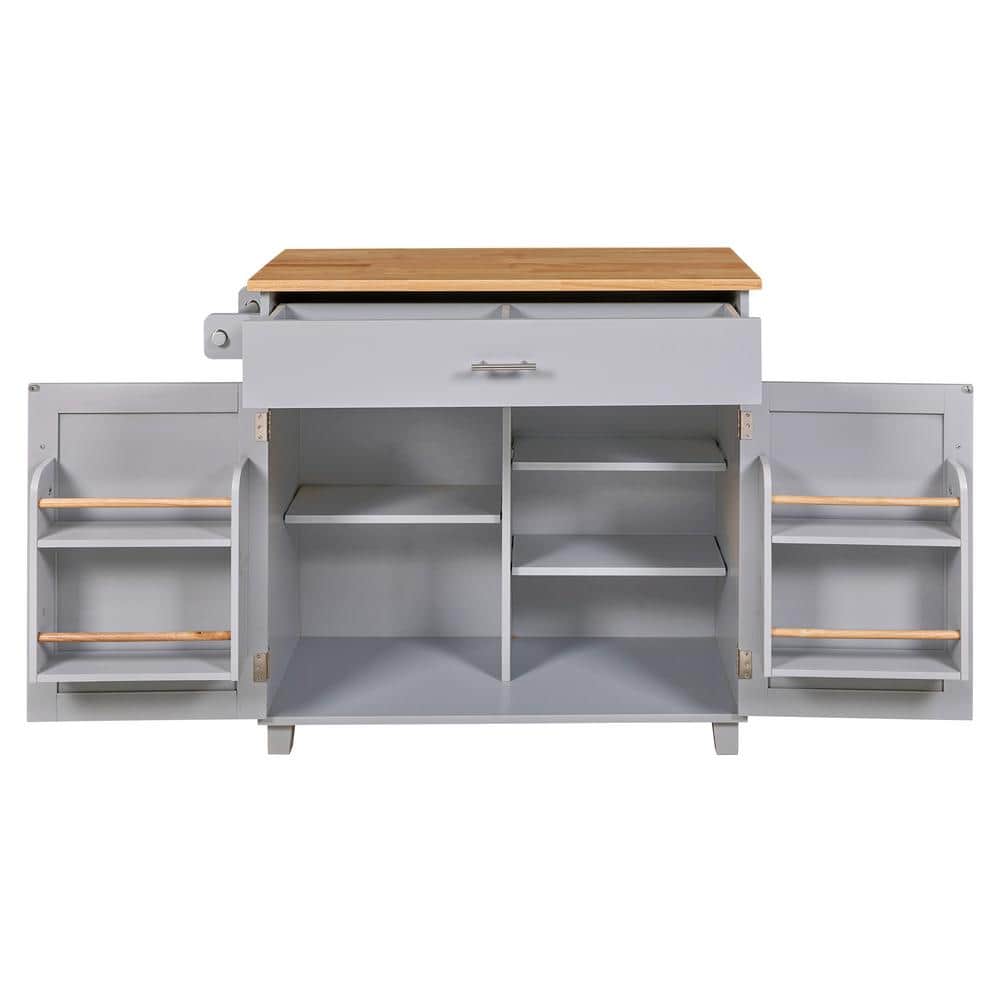 Xzkai Gray Wood 39 in. Kitchen Island with 5 Wheels, Drop Leaf ...