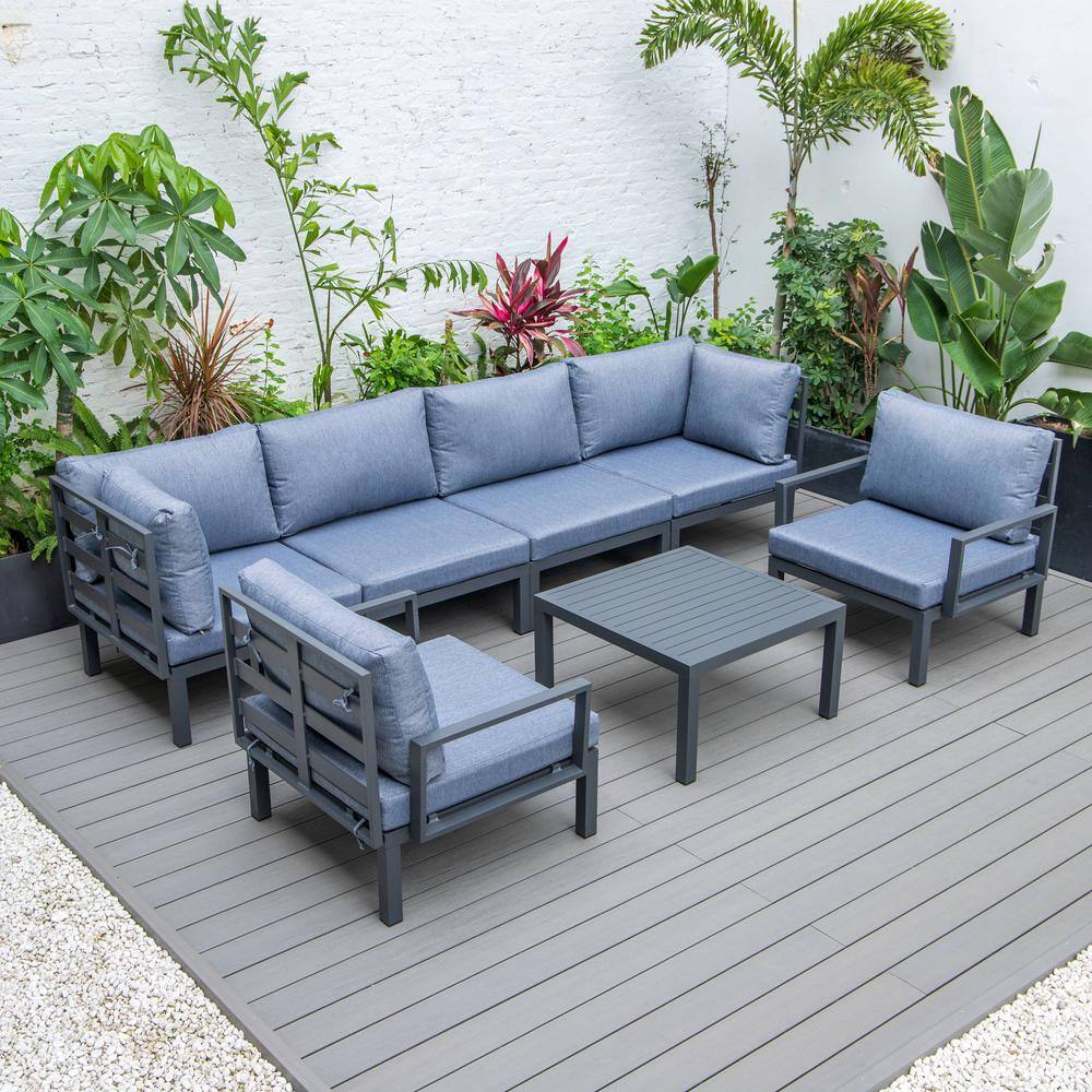 Leisuremod Hamilton 7-Piece Aluminum Modular Outdoor Patio Conversation ...