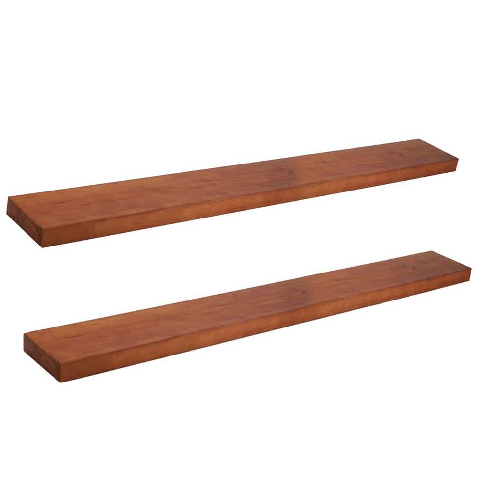 42 in. W x 6.5 in. D Orange Wood Floating Shelves for Wall Decor 2 ...