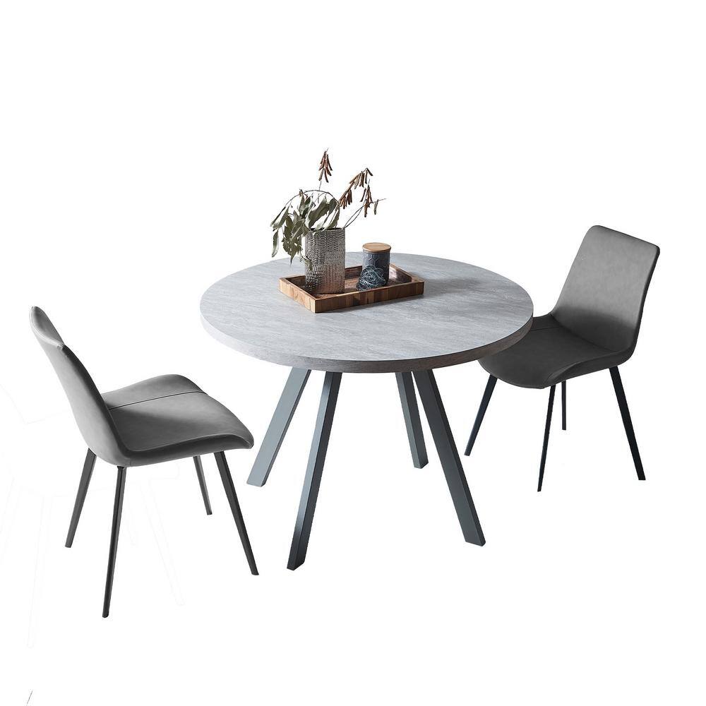 GOJANE 3-Piece Gray Round Dining Table Set MDF Dining Table with 2 Gray ...