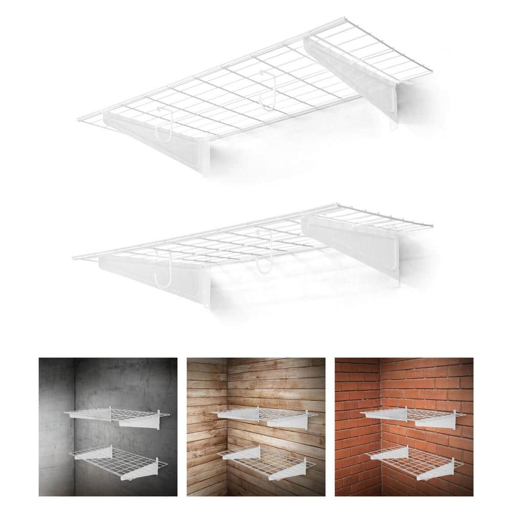 CAPHAUS 36 in. W x 18 in. D White Metal Garage Wall Shelf, Wall Mounted ...