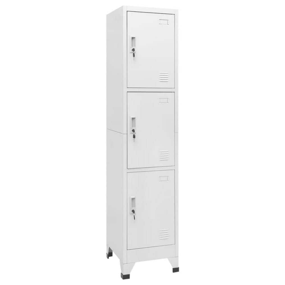 Benjara Nova 3 Compartments Steel Metal Tall Locker Cabinet in White ...