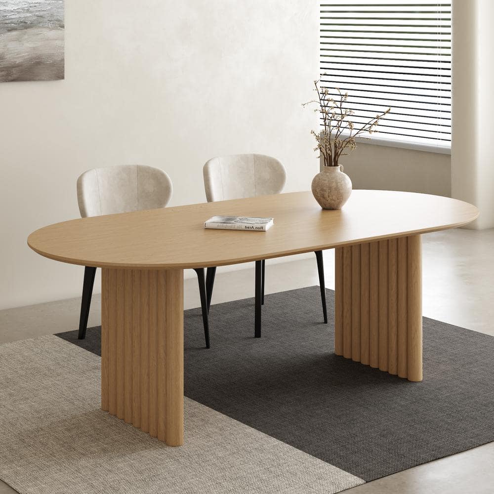 Lirago Oval Oak Solid Wood 67 in. Kitchen Tables Double Pedestal Dining ...