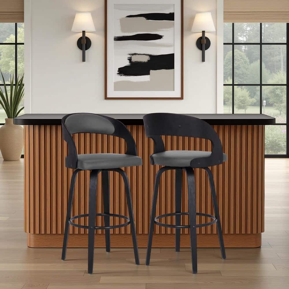 Armen Living Shelly 41 in. H Gray Low Back Wood Bar Stool with Faux ...