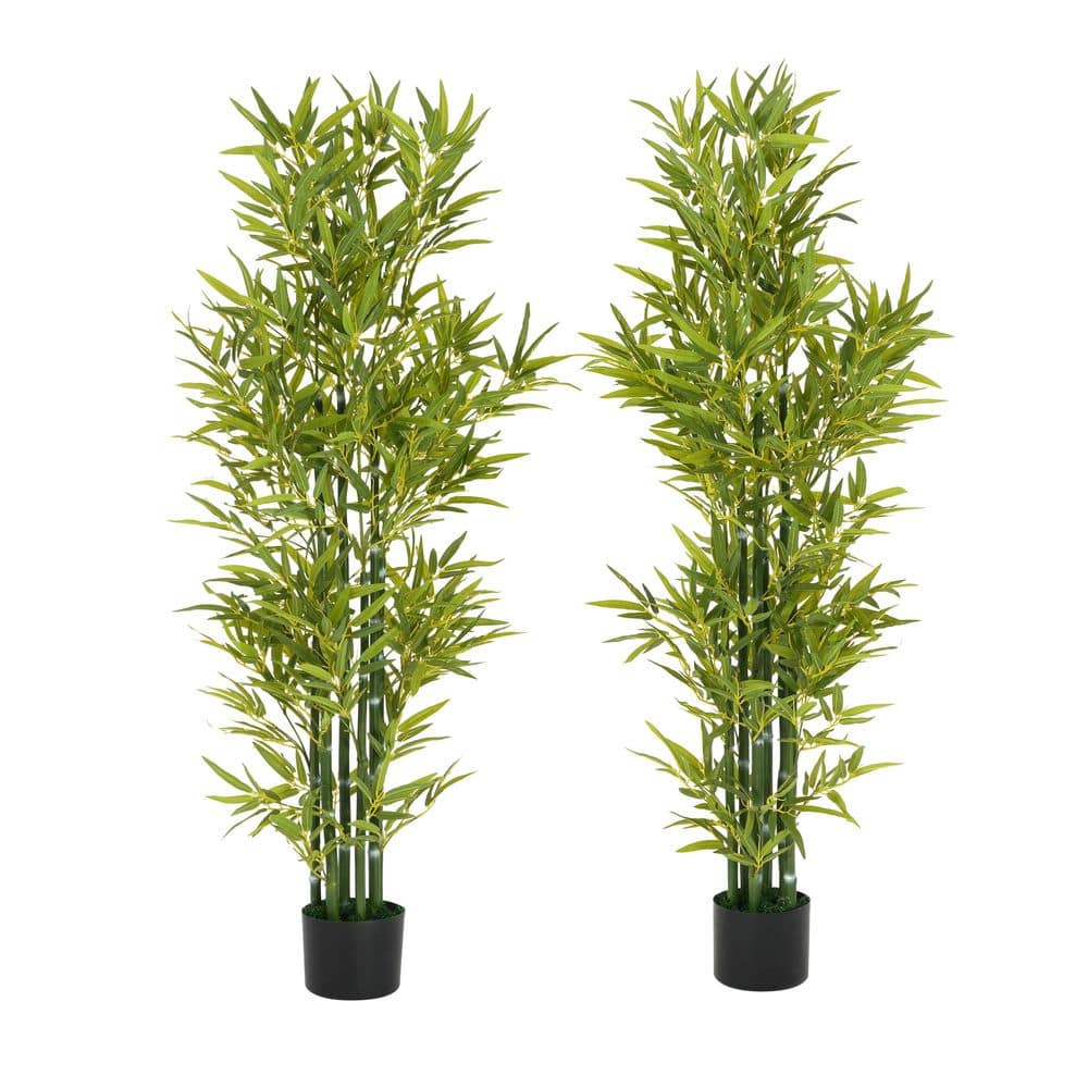 Ama pear Green 5 ft. Artificial Bamboo Realistic Faux Plant Fake Tree ...