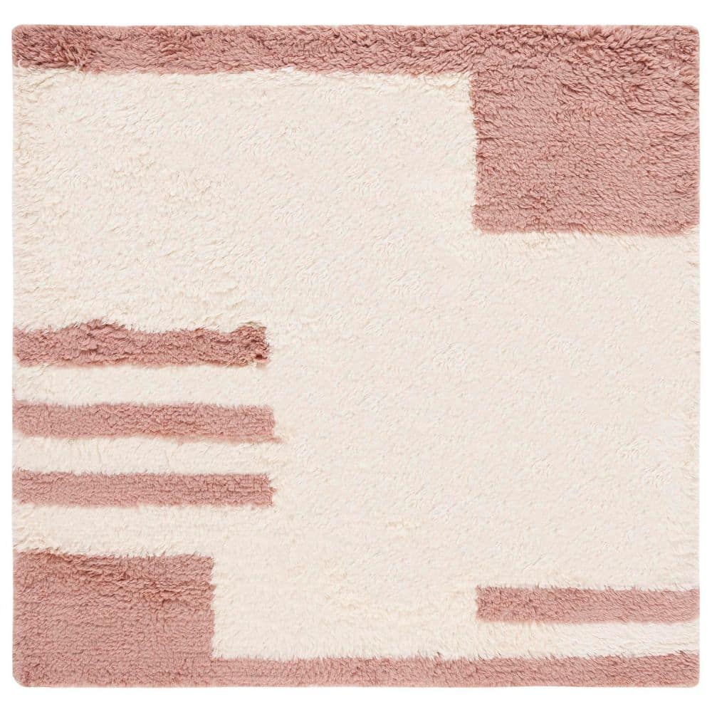 SAFAVIEH Casablanca 6 ft. x 6 ft. Pink/Ivory Geometric Flokati Square ...