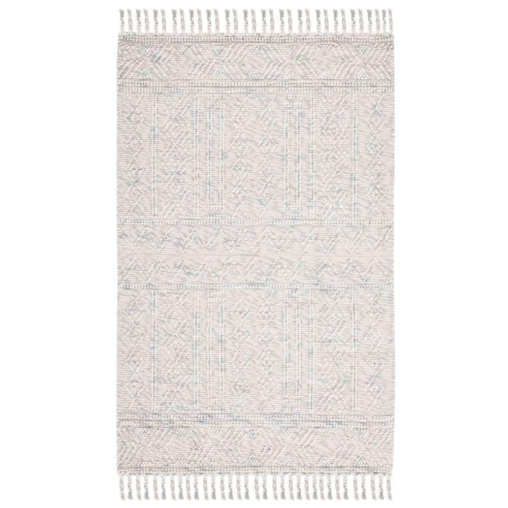 SAFAVIEH Natura 5 ft. x 8 ft. Gray/Ivory Diamond Zig-Zag Striped Area ...